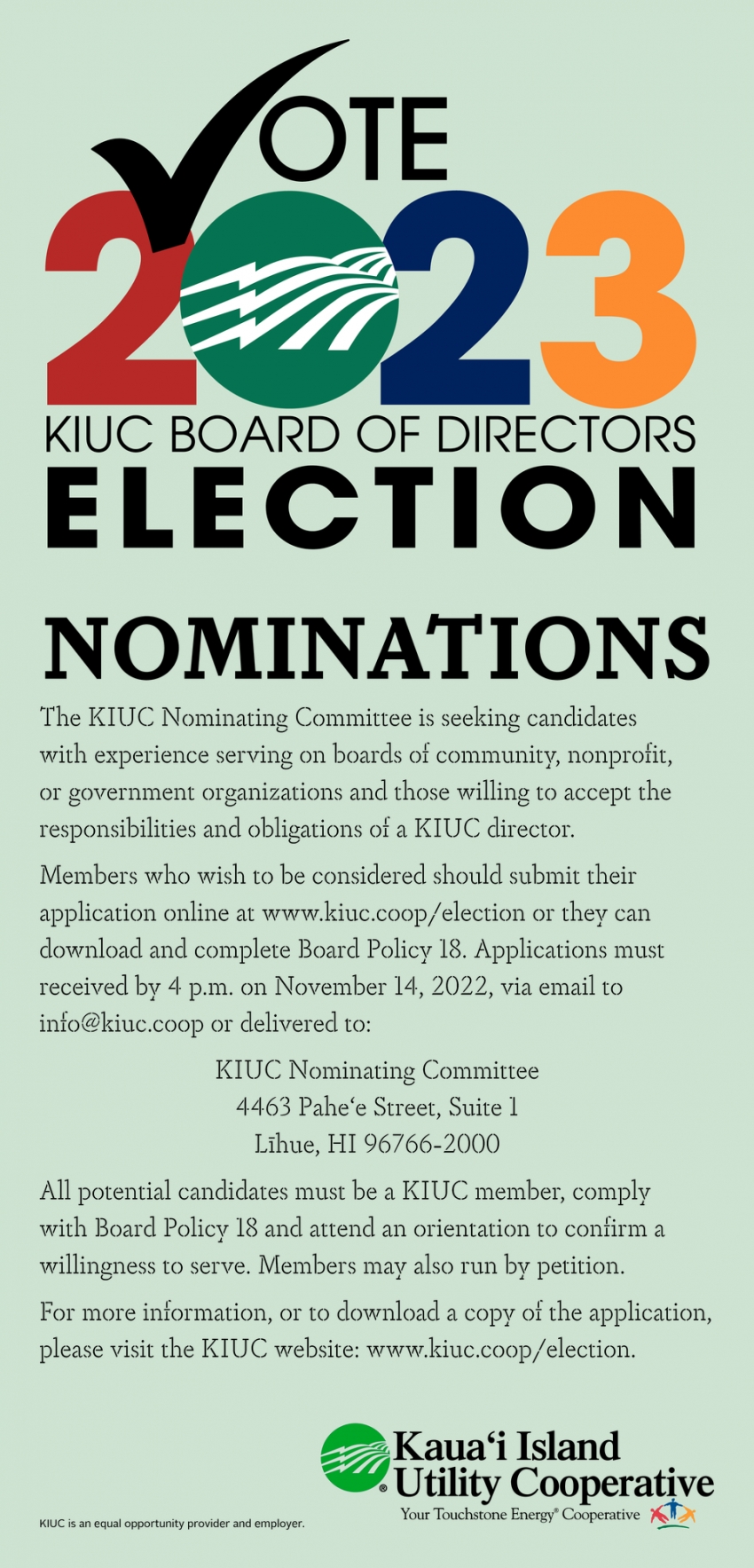 Voted 2023 KIUC Board of Directors election, Kauai Island Utility ...